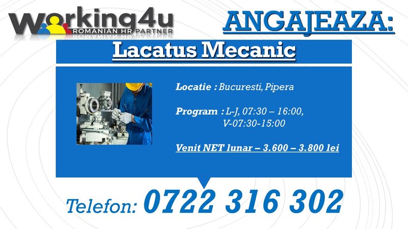Angajare Lacatus Mecanic Pentru companie producatoare de cosmeti - anuntul.ro