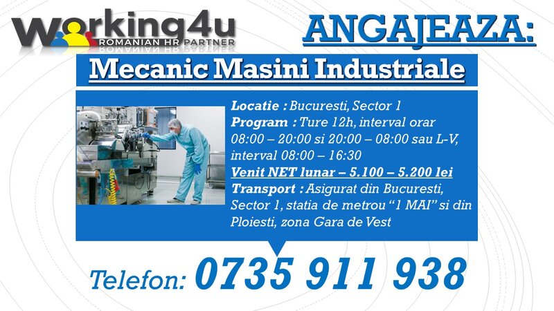 Angajare Mecanic masini industriale pentru fabrica capsule medic ...