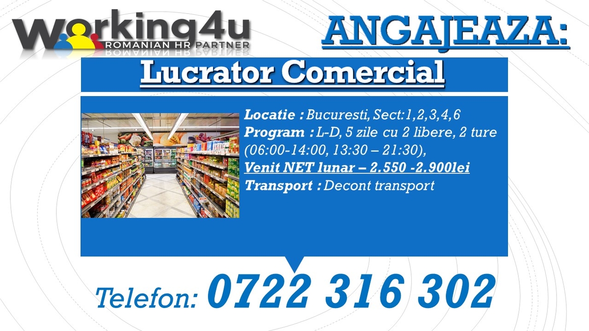 Angajare Lucrator comercial, cu/ fara experienta - anuntul.ro