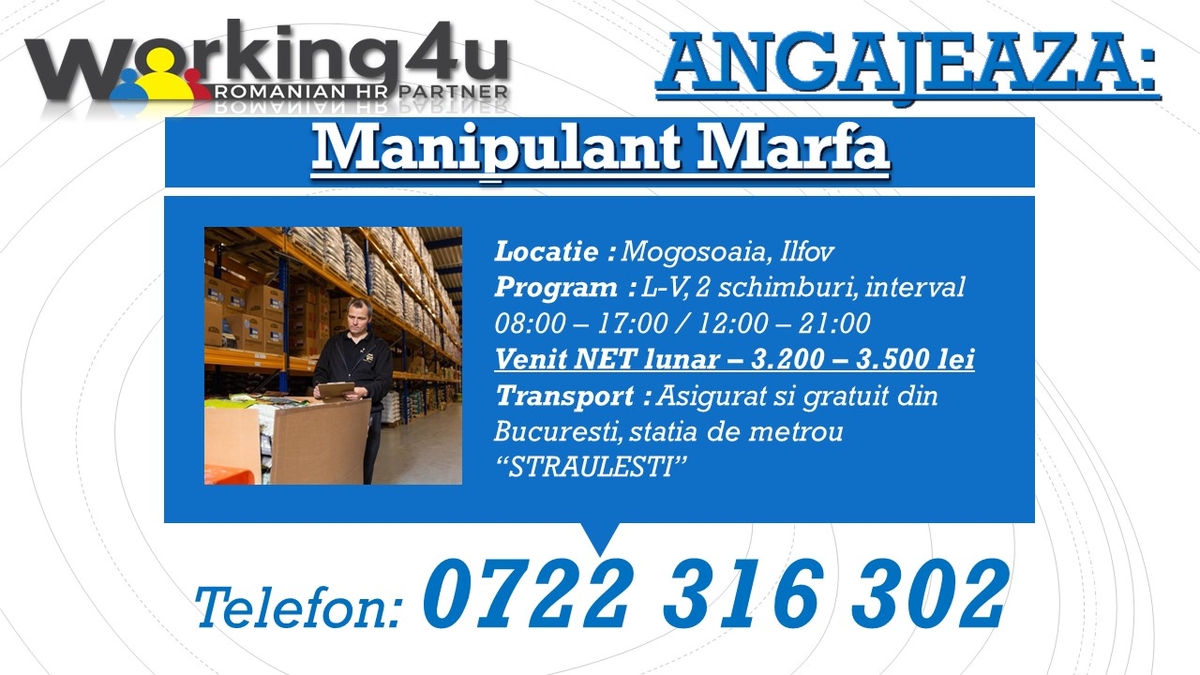 Angajare Manipulant marfa Angajam manipulanti marfa pentru distr ...